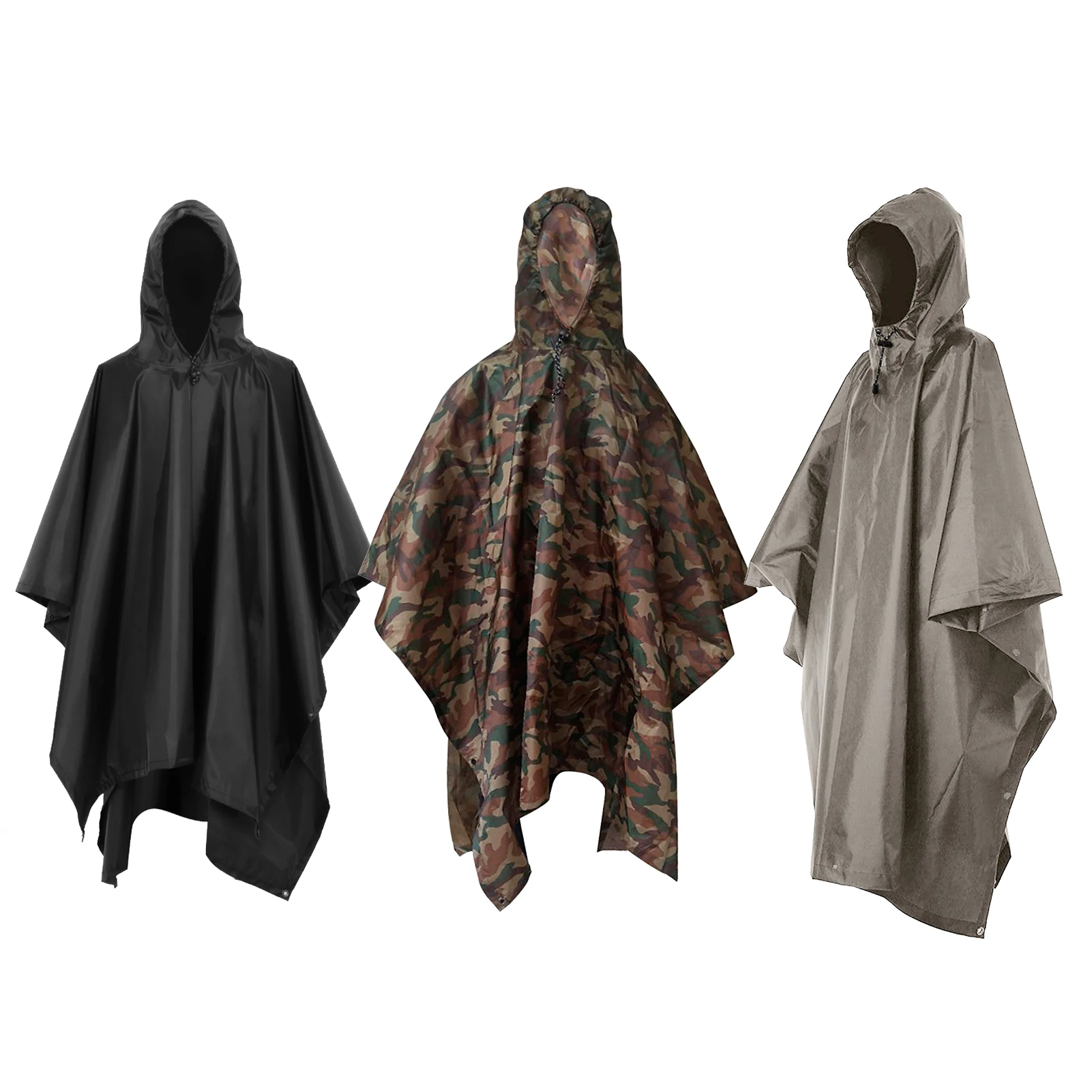 3in1 Waterproof Rain Poncho Lightweight Hooded Rain Coat Picnic Mat ...