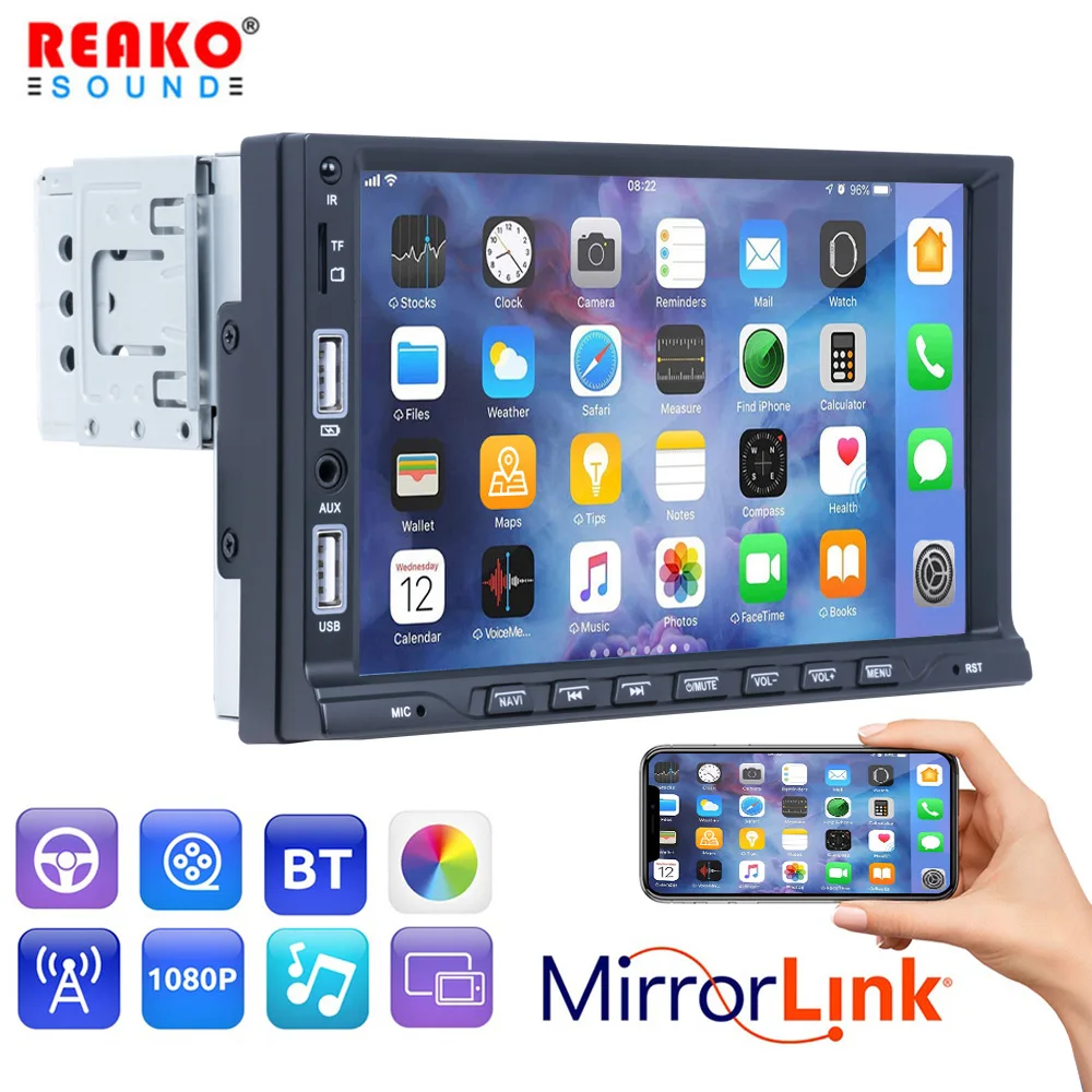 REAKOSOUND Universal 1 Din Car Stereo Radio 7'' Touch Screen Car Multimedia Player with BT FM ...