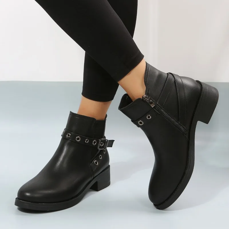 Botas-de-punta-redonda-con-cremallera-para-mujer-zapatos-con-decoraci-n ...