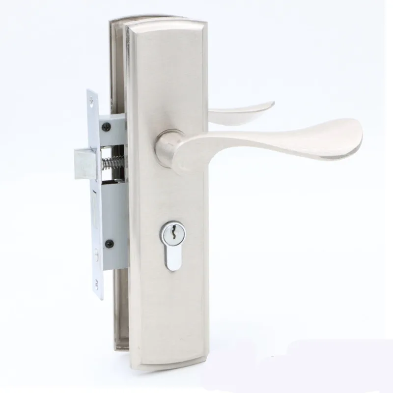 Silver-Durable-Door-Handle-Lock-Cylinder-Front-Back-Lever-Latch-Home ...