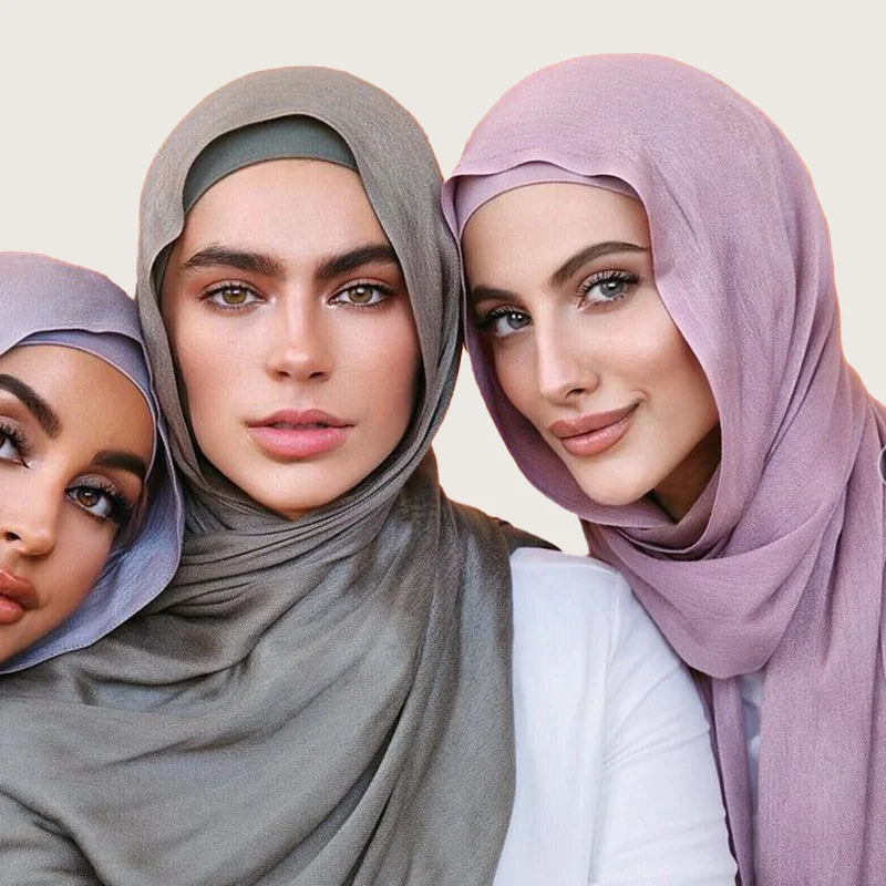 Viscose Hijab Set Matching Color Cap Plain Cotton Modal Muslim Women ...