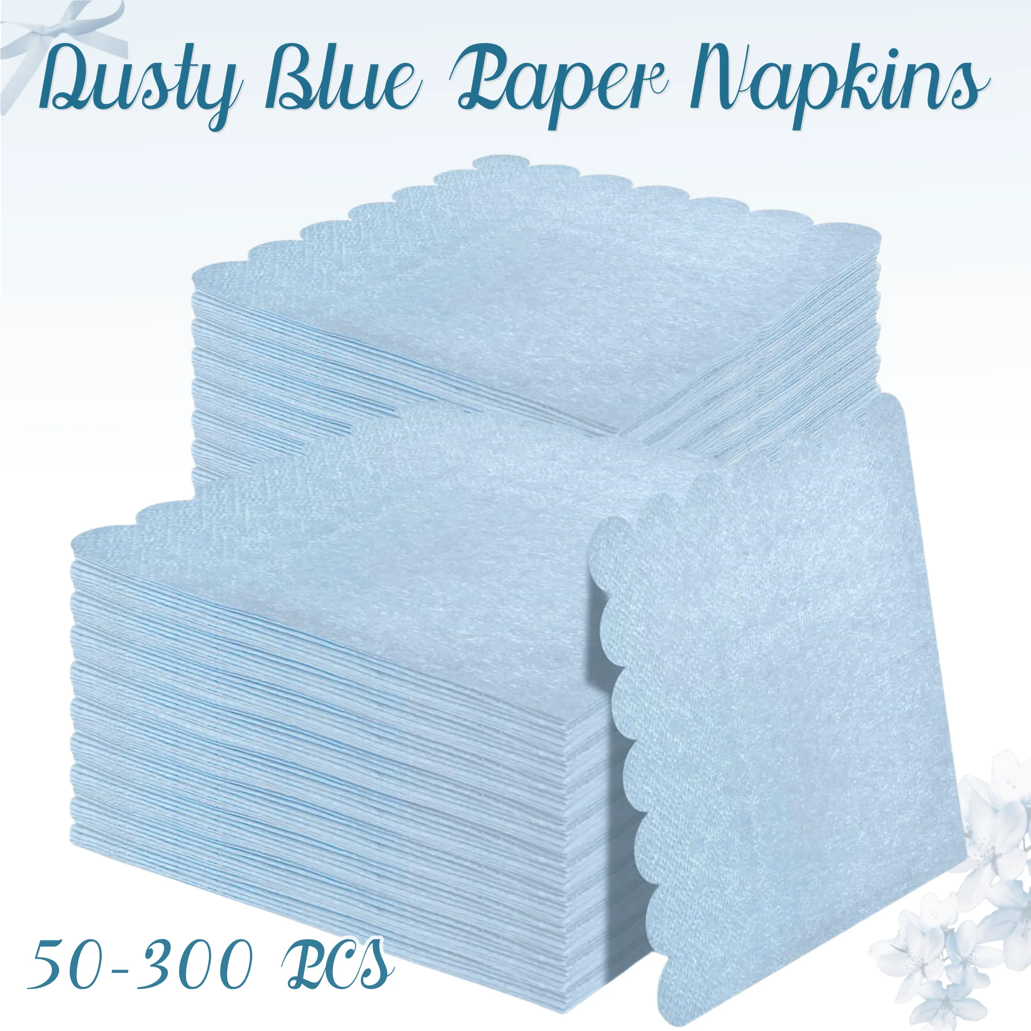 50-300PCS Scalloped Napkins Dusty Blue Paper Napkins Disposable Party ...