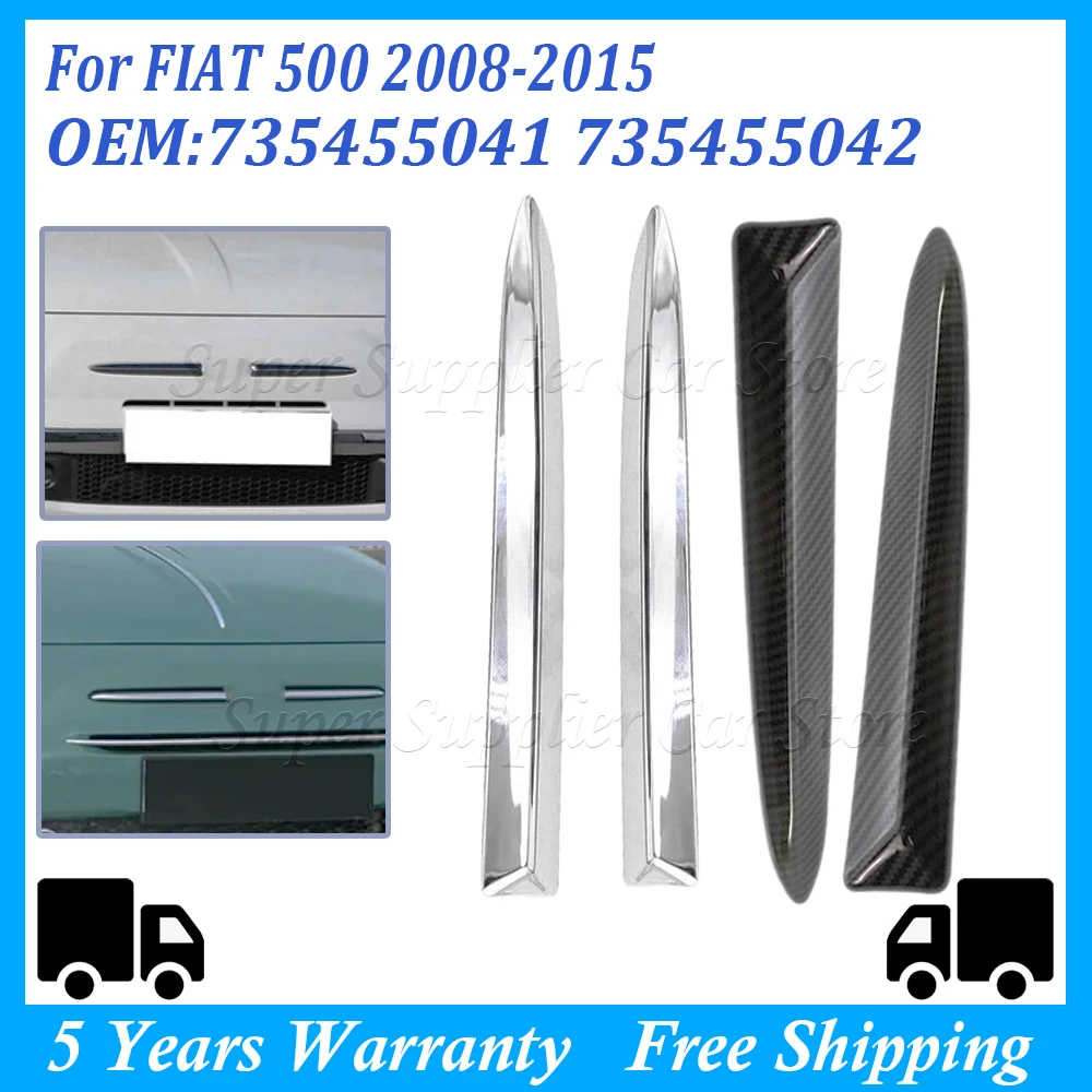 For-FIAT-500-2008-2015-Pair-Car-Front-Bumper-Upper-Molding-Chrome-Trim ...