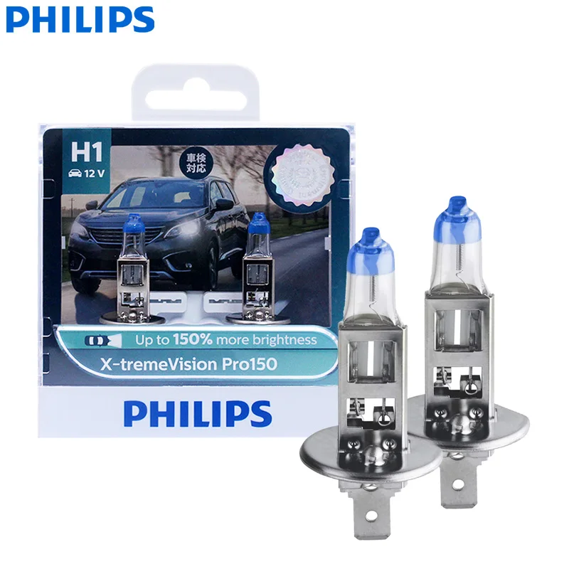 Philips X-treme Vision Pro150 H1 12V 55W P14.5s +150 Bright White Light ...