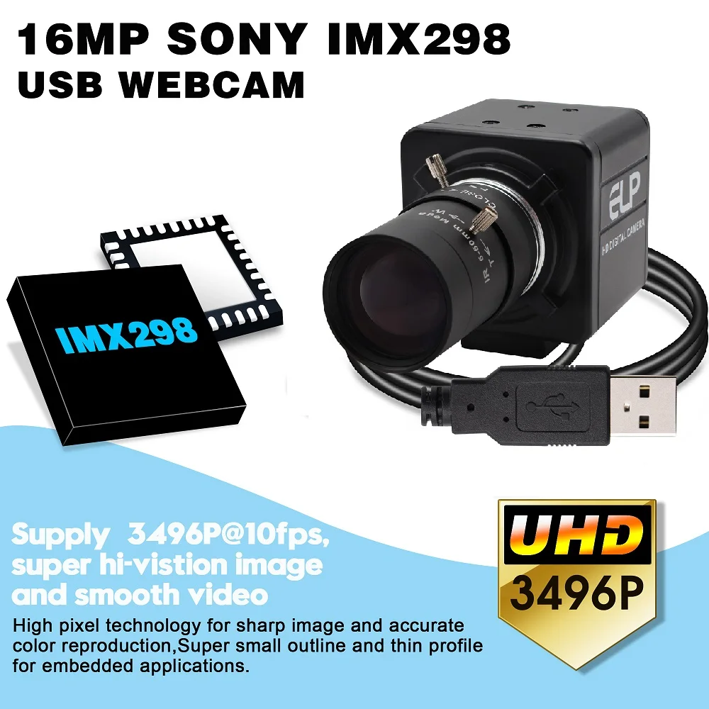 ELP 16MP 웹캠 4656x3496 울트라 HD 웹 카메라, IMX298 UVC 10 배 줌 미니 USB 카메라, 산업 검사 ...