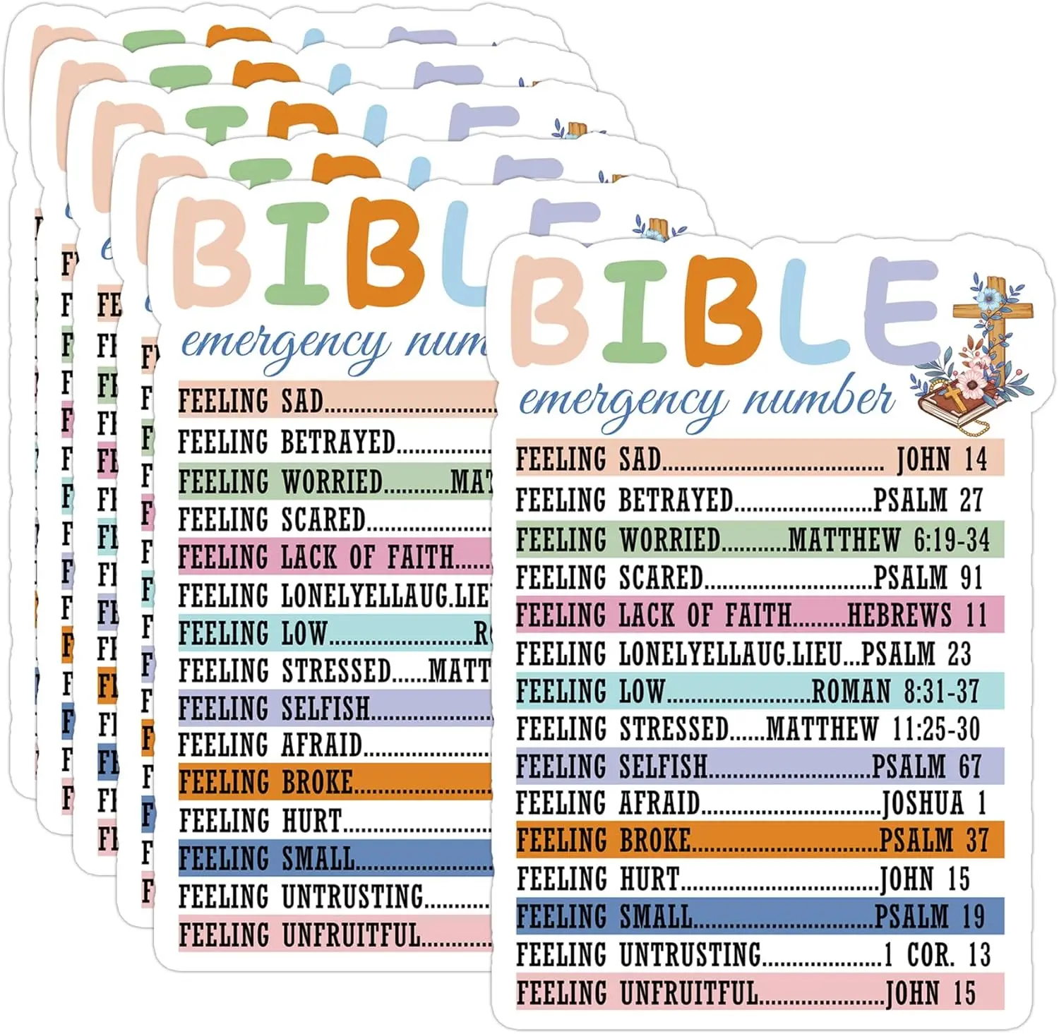 Large Bible Emergency Numbers Christian Sticker Bible Verse Cross ...