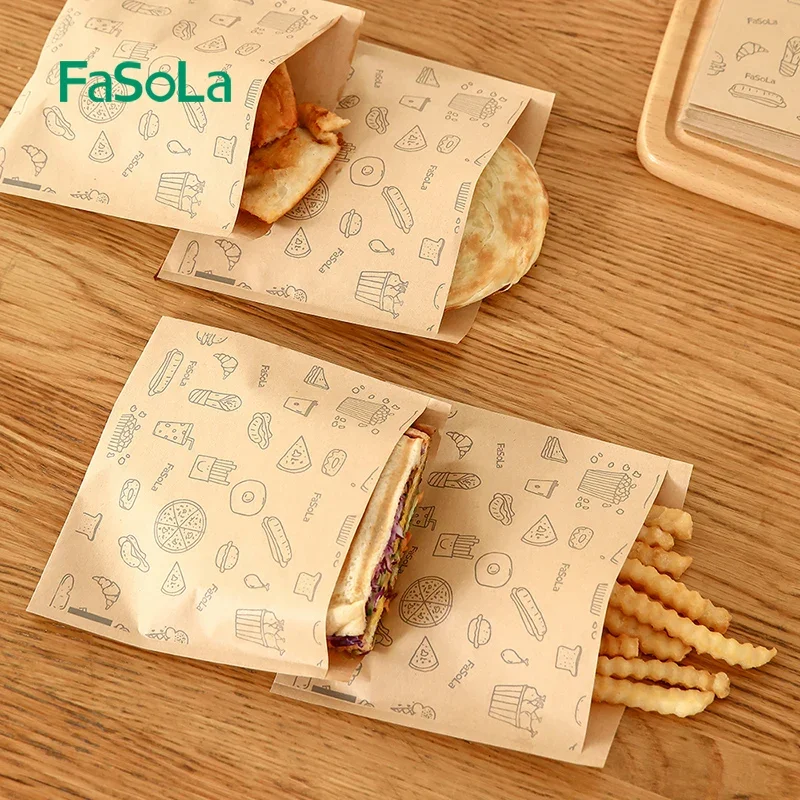 FaSoLa-50PCS-Greaseproof-Kraft-Paper-Bag-Disposable-Food-Packaging-Bag ...
