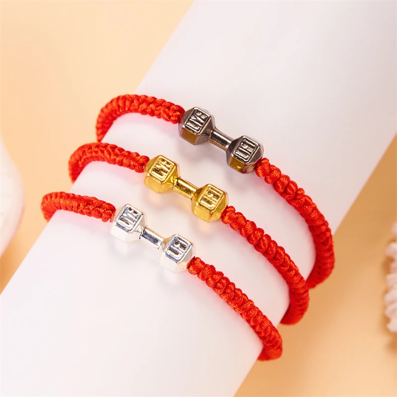 Fitness Dumbbell Energy Charm Bracelet For Men Handmade Braided Rope ...