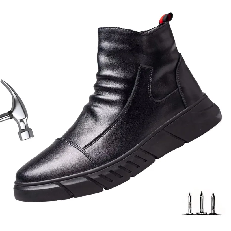 Fashion 2025 Black Leather Safety Work Shoes for Men Indestructible ...