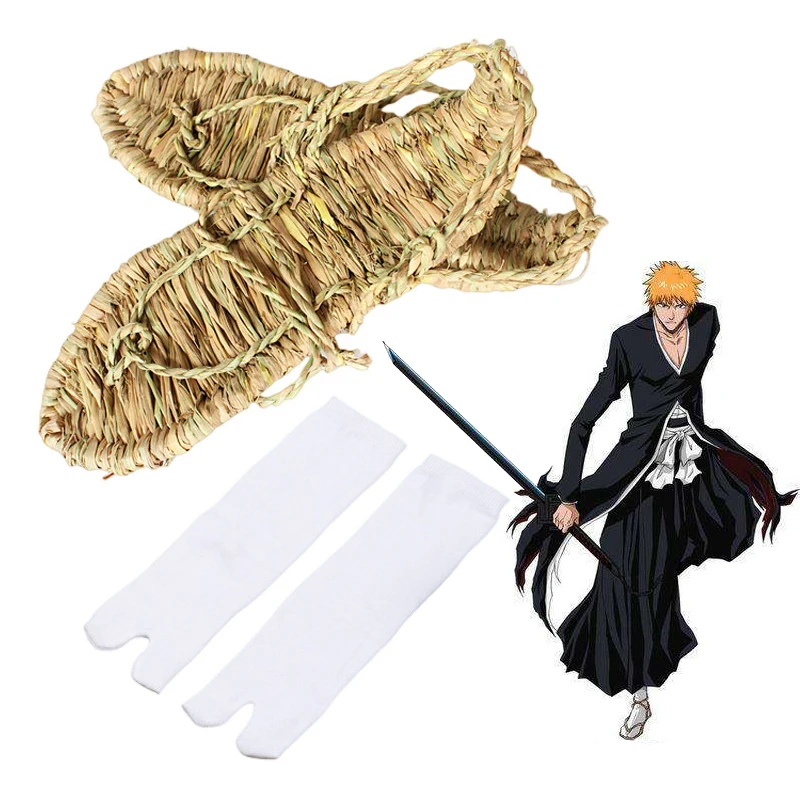 Anime Bleach Cosplay Kurosaki Ichigo Shoes Handmade Straw Sandals ...