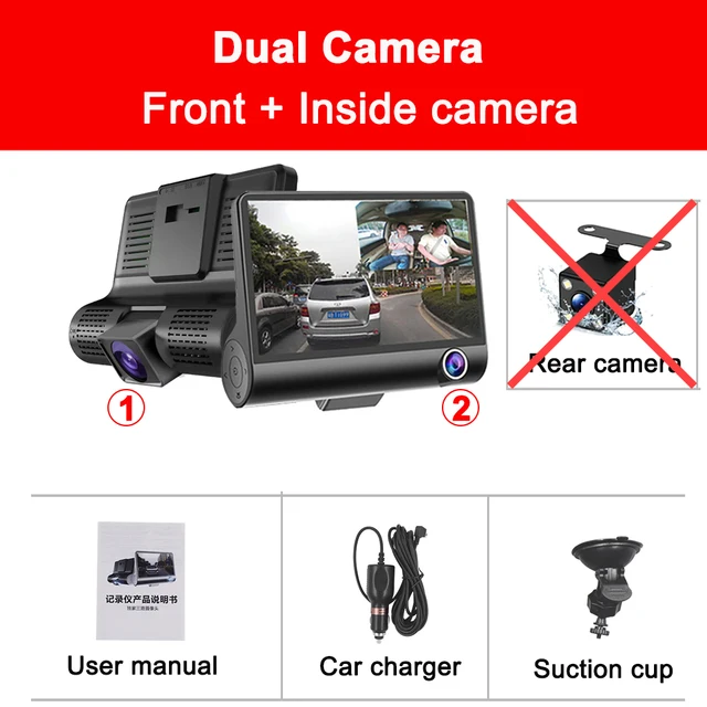 3 Cameras Car DVR 1080P 4.0 Inch Dash Cam for Cars Video Recorder Auto ...