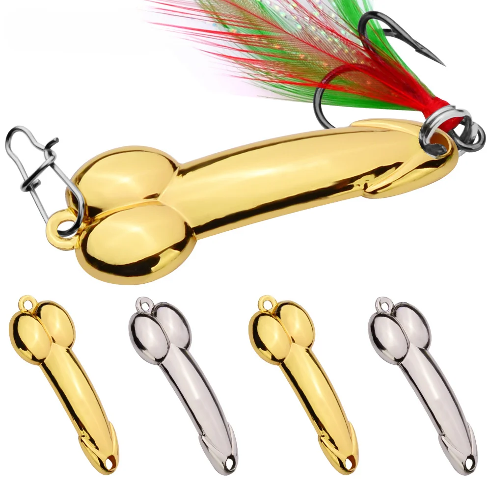 Metal Spoon Penis Shape Fishing Lures 5g 10g 15g 20g Golden Sequin Lure Artificial Bait Hard ...