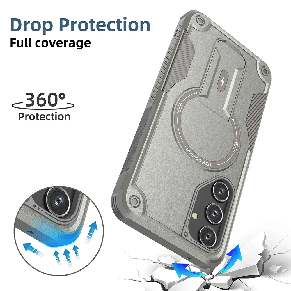 Magnetic Shockproof Armor Phone Case with Kickstand and Magsafe ...