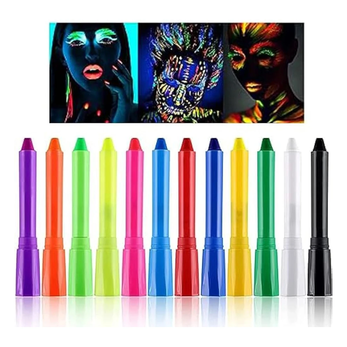 12Pcs-Set-Luminous-Face-Body-Paint-Crayons-12-Colors-UV-Fluorescent ...