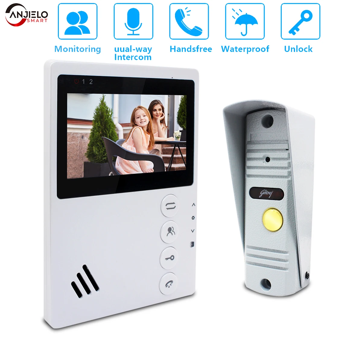 2024-Wired-Color-Video-Door-Bell-Intercom-System-4-3inch-Indoor-Monitor ...