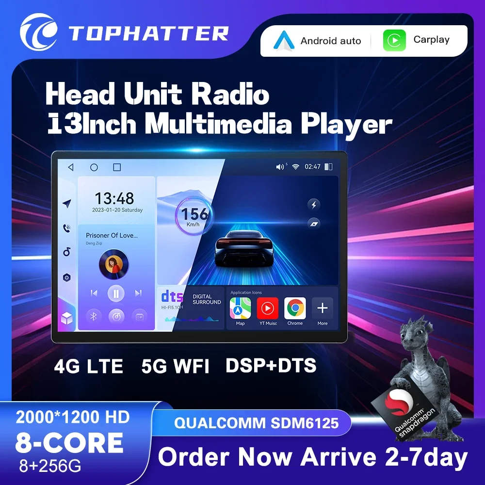 13-Polegadas-2K-Tela-MAX-Car-Auto-Radio-Stereo-Qualcomm-Snapdragon-6125 ...