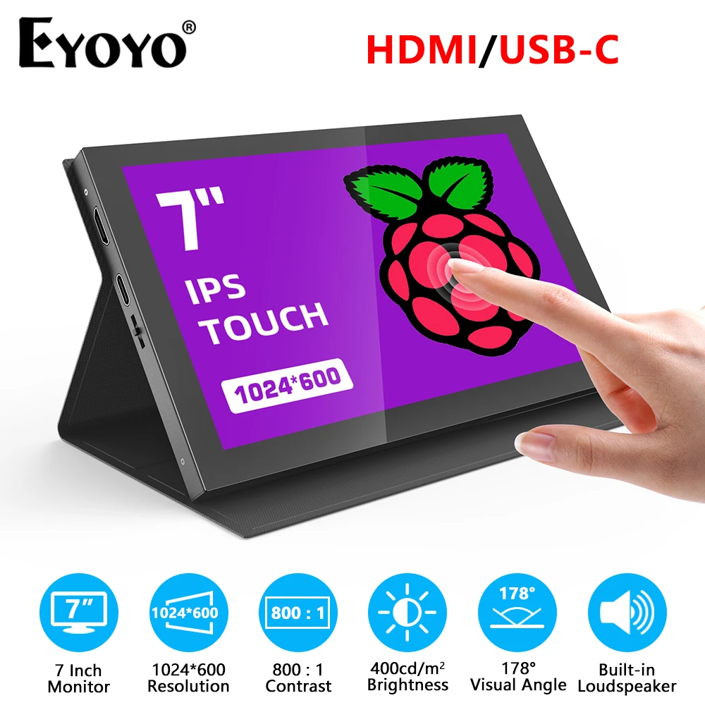 Raspberry Pi Screen 7" 1024x600 IPS Mini Portable HDMI Monitor 5 point ...