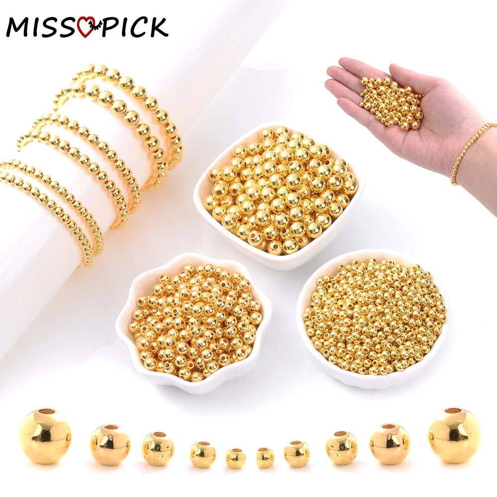 50 500Pcs 3 12mm Gold Color CCB Ball Beads Plated Round Loose Beads For ...