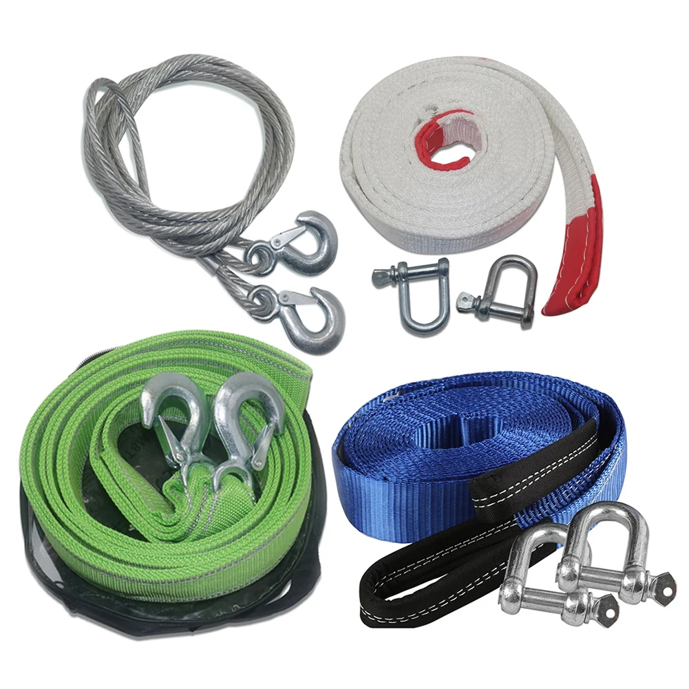 Car-Towing-Rope-Strape-Cable-With-U-Hooks-Shackle-High-Strength-Nylon ...