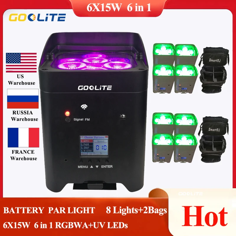 2-Bags-8pcs-Lot-6x15W-Wireless-Battery-Powered-Par-Light-RGBWAUV-6IN1 ...
