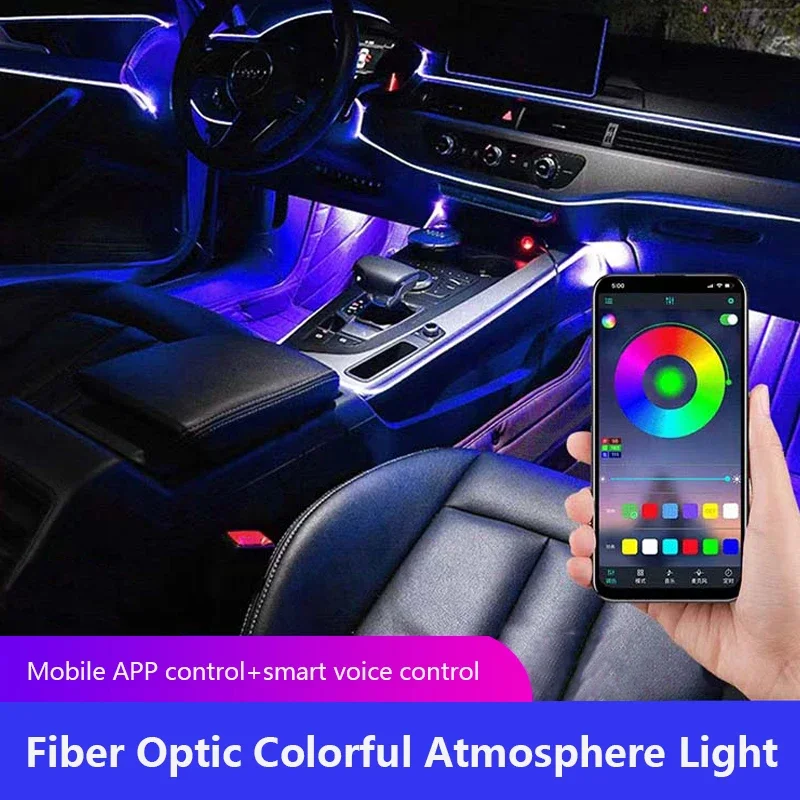 Lumière ambiante colorée néon Led pour voiture, avec USB, rétro ...