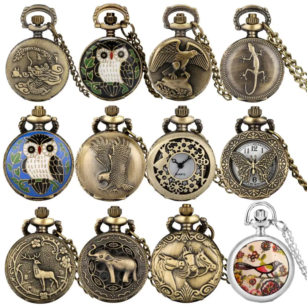 Multi-choice Animals Design Retro Mini Quartz Pocket Watches with 80 cm ...