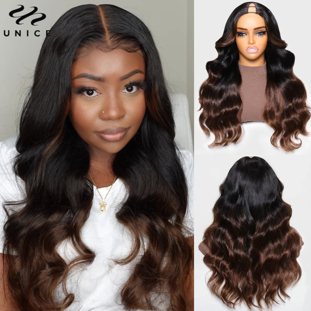 UNice-Ombre-Body-Wave-V-Part-Wig-100-Human-Hair-V-Shape-Upgrade-U-Part ...