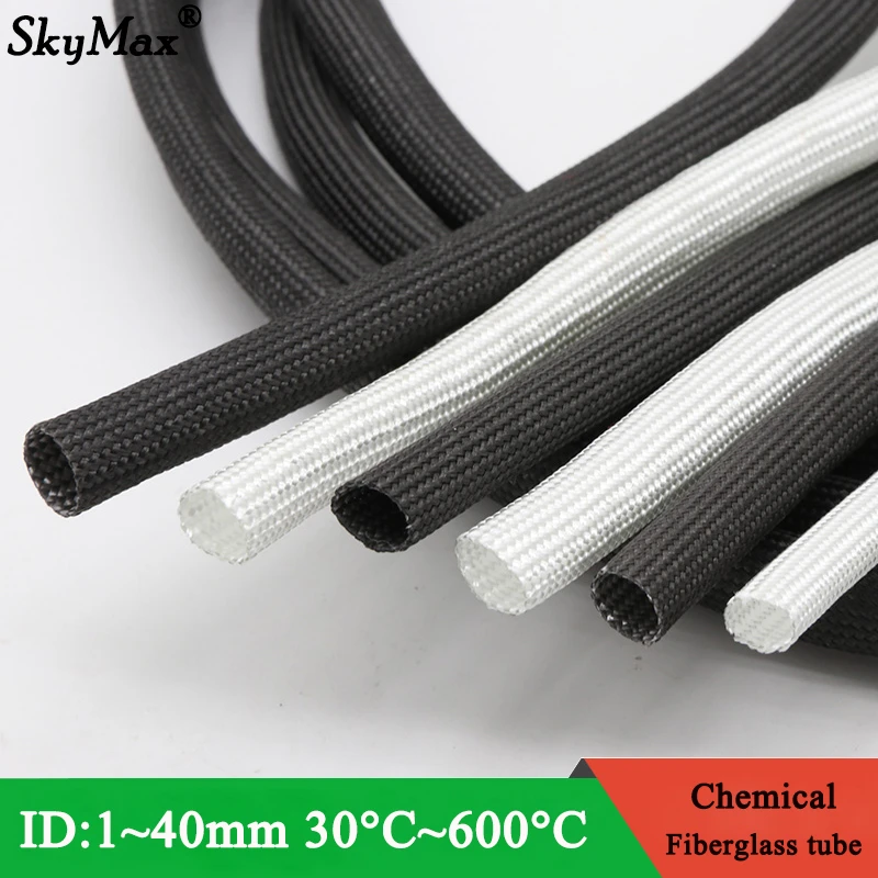1M ID 1mm ~ 40 mm Braided Fiberglass Sleeve 600 Deg.C High Temperature ...
