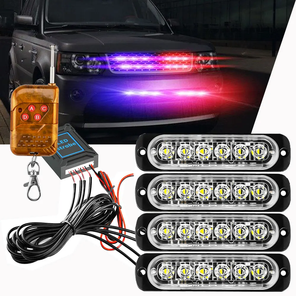 DXZ-Lumière de signalisation stroboscopique à 6LED pour voiture, 4 en 1 ...