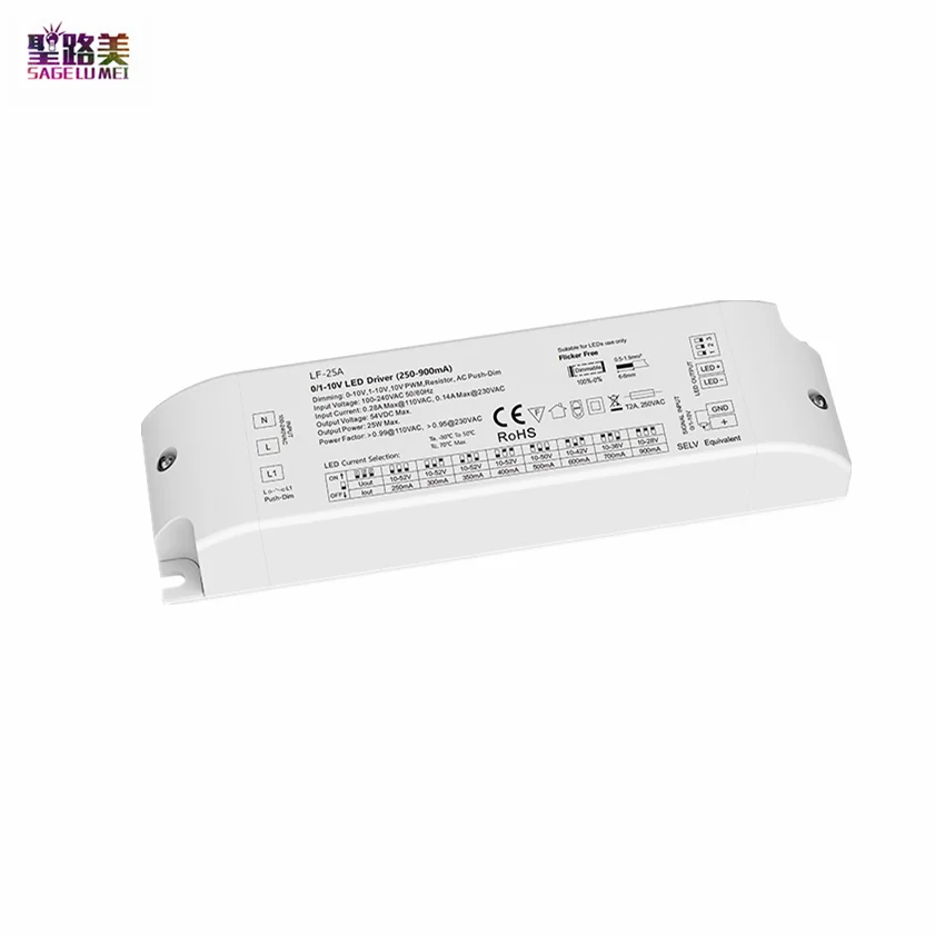 10-52VDC 25W 250-900mA 0/1-10V Dimmable Driver Controller AC200-240V ...