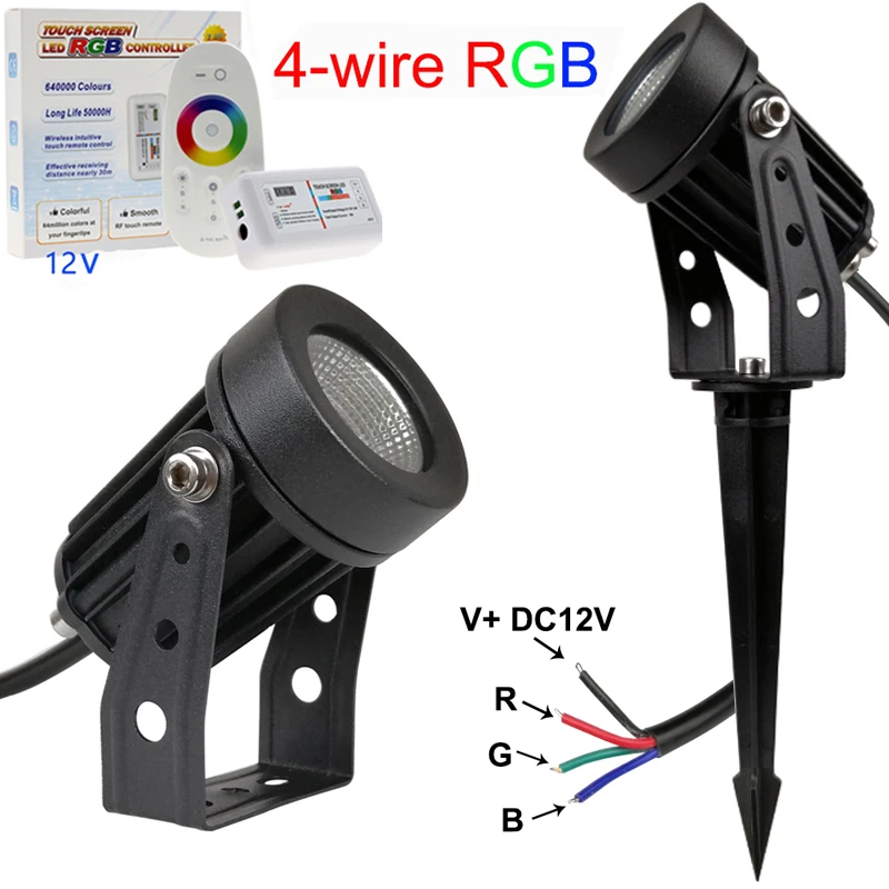 with remote control RGB 4-wire COB Garden Lawn Lamp Light 9W 12V ...