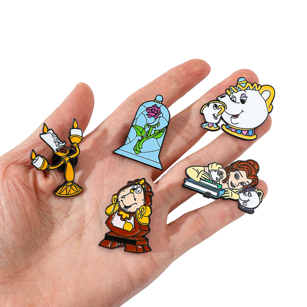 5 Pcs Anime Cartoon Character Brooch Beaty and the beast Enamel Pin ...