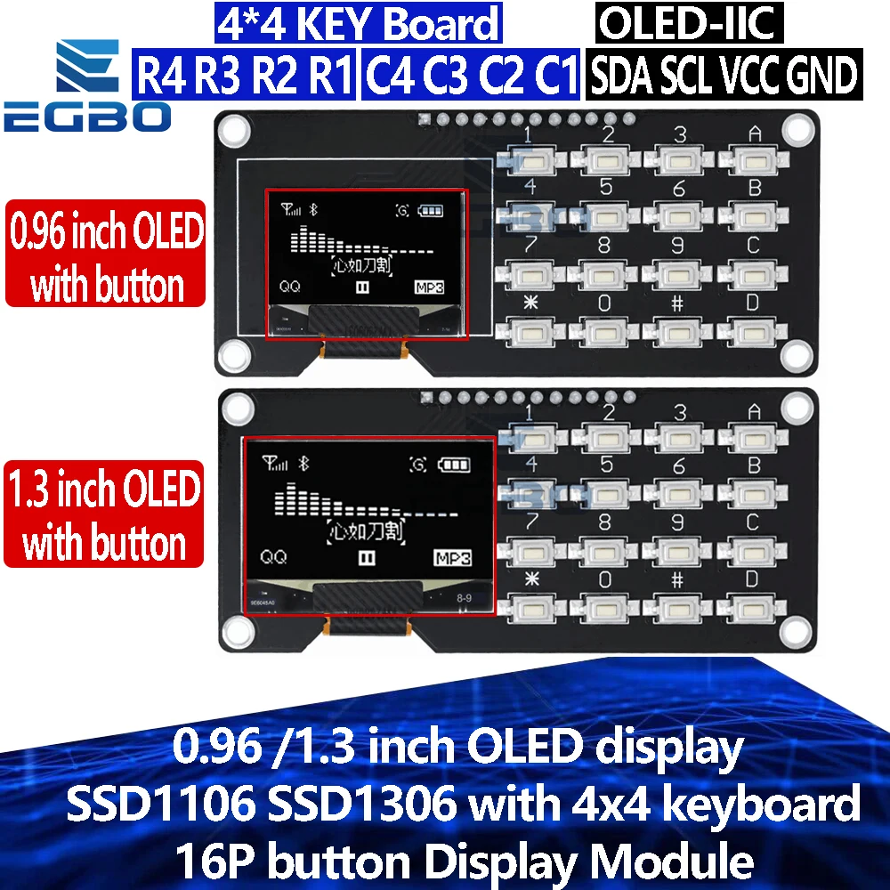 0-96-1-3-inch-OLED-display-SSD1106-SSD1306-with-4x4-keyboard-16P-button ...