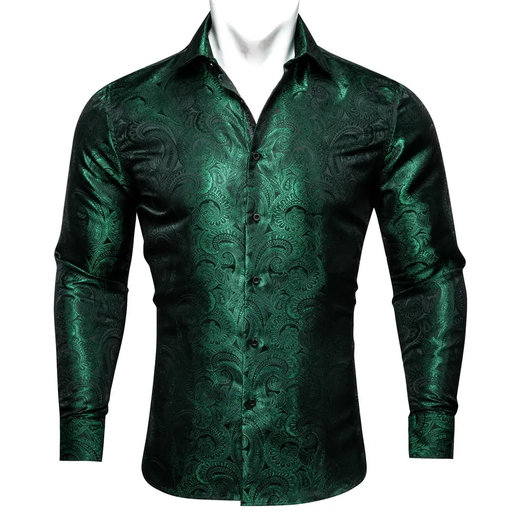Barry-Wang-Men-Silk-Shirts-Dark-Green-Lapel-Long-Sleeve-Jacquare-Shirt ...