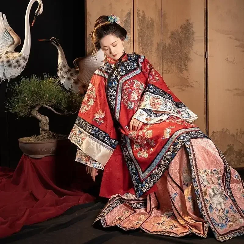 Qing-Dynasty-Flower-Printed-Loose-Long-Sleeve-Cheongsam-Dress-Women ...