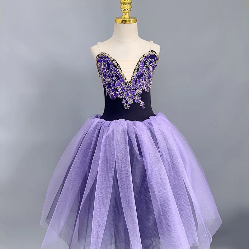 Purple-Ballet-Tutu-Skirt-Professional-Girls-Swan-Dance-Performance-Long ...