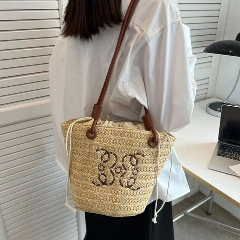 Straw-Shoulder-Bag-Large-Capacity-Buckets-Bag-Women-Shoulder-Bag-Wicker ...