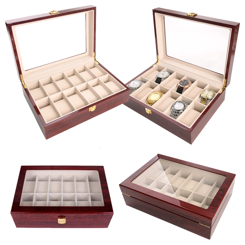 12 Grids Wooden Clock Watch Box Jewelry Box Display Watch Case Holder ...