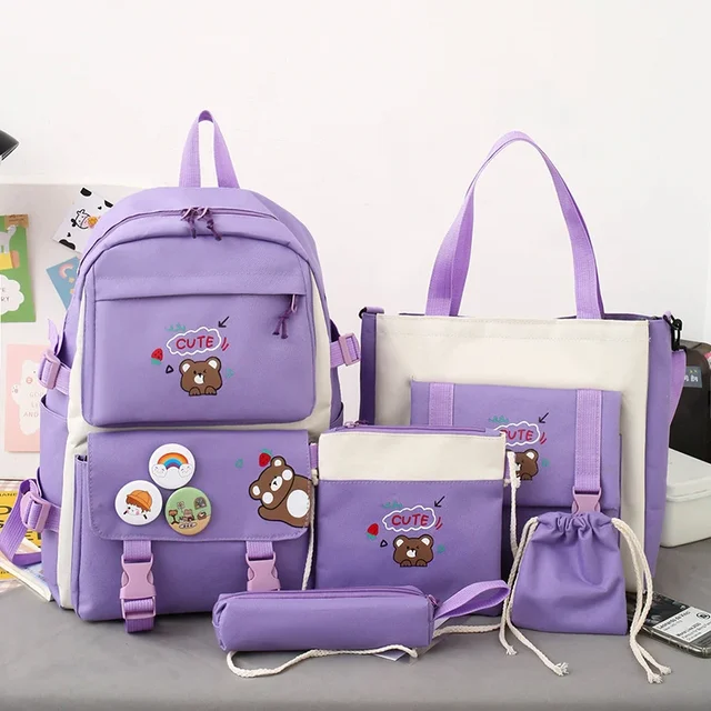 5Pcs/Set Cute School Bags for Girls Backpack Kids Double Shoulders Bag ...
