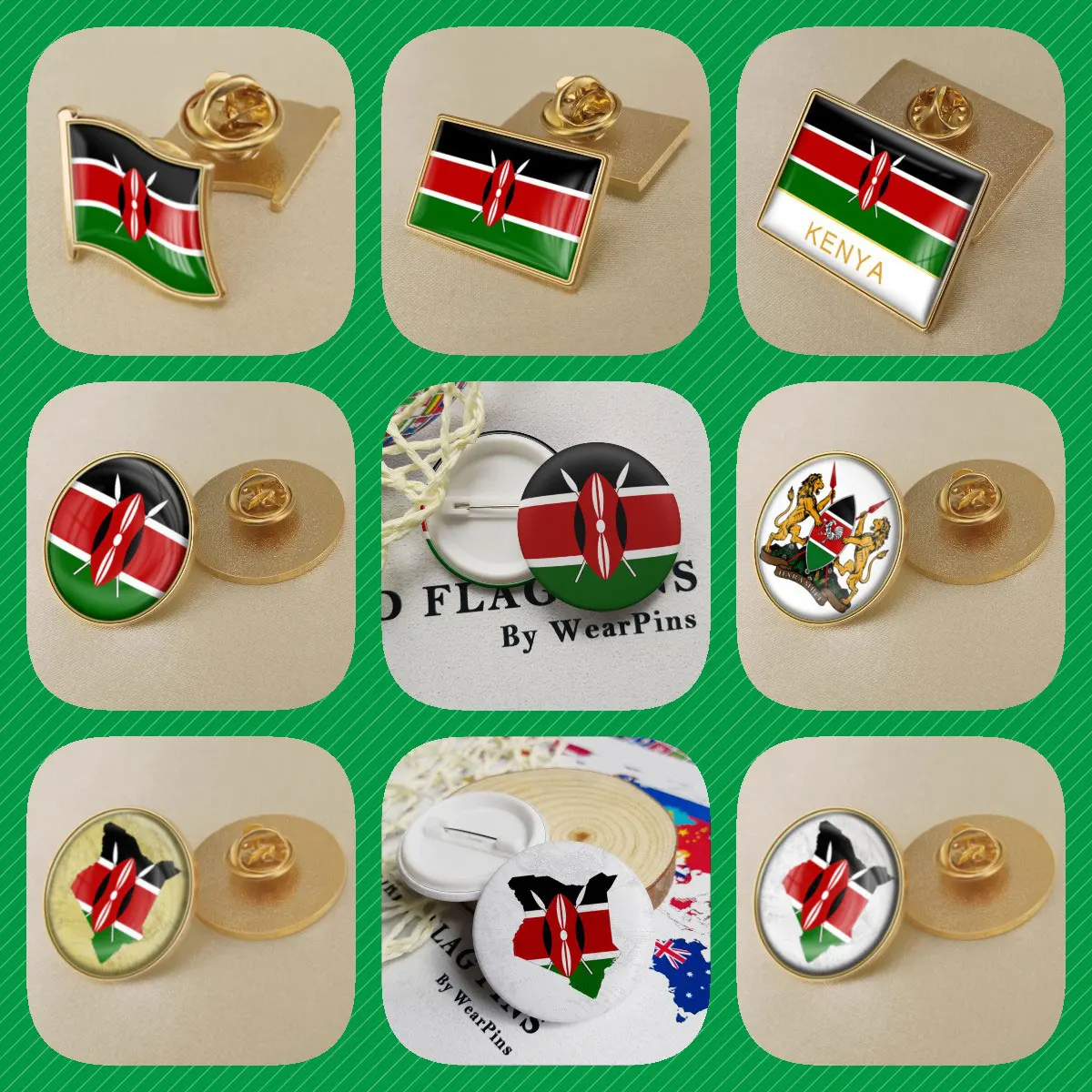Kenya-Kenyan-Map-Flag-National-Emblem-National-Flower-Brooches-Badges ...