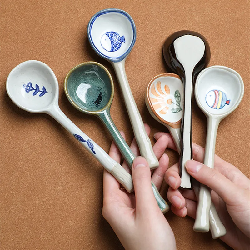 Japanese-Ceramic-Soup-Spoon-Long-Handle-Teaspoon-Heat-Resistant-Hand ...