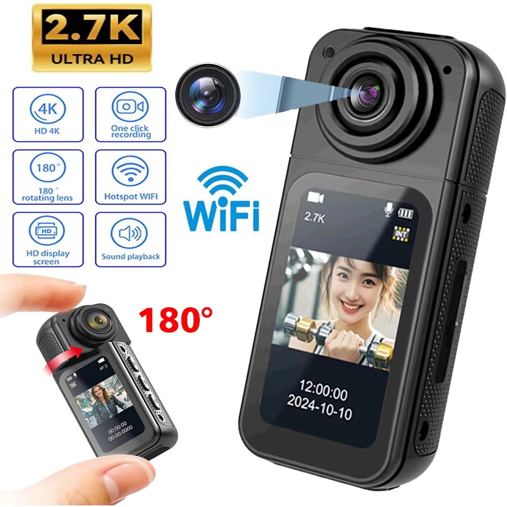 2.7K WiFi Mini Body Camera 1.47 Inch IPS Screen Thumb Action Camera 180 ...