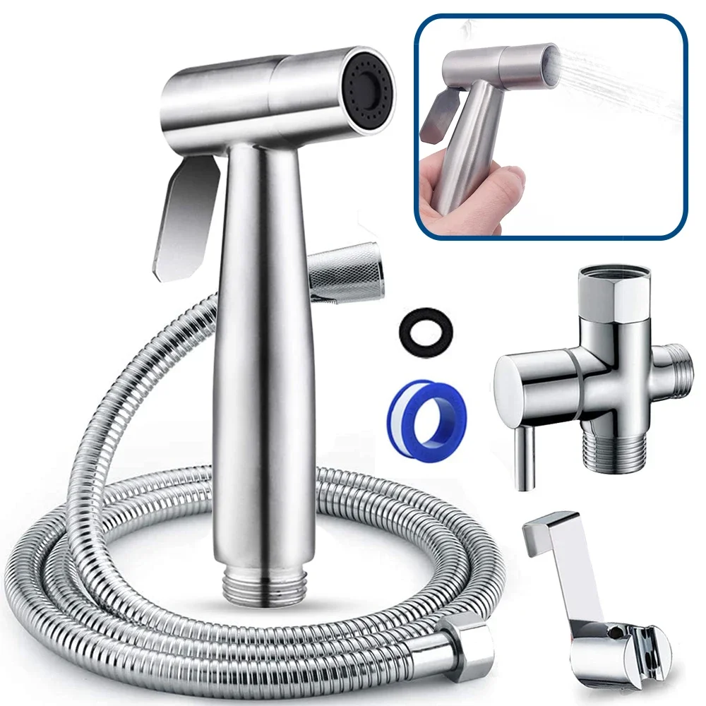 Handheld-Toilet-Bidet-Sprayer-Set-Kit-Stainless-Steel-Hand-Bidet-Faucet ...