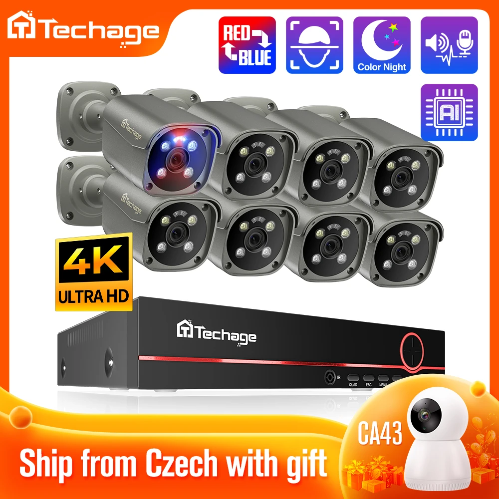 Techage 4k Ultra Hd 8mp Camera System H.265 Poe Nvr Kit Outdoor Video ...