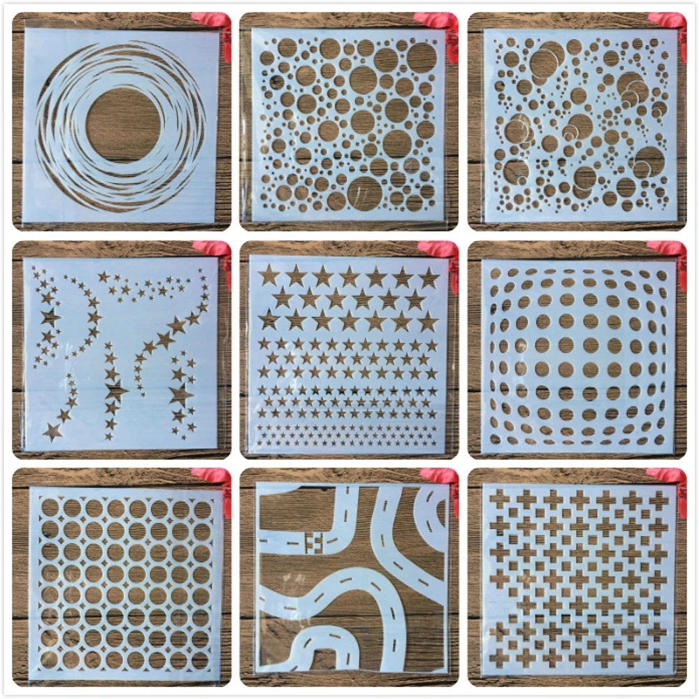 9pcs/set 13cm Hole Line Dot Spot Geometry Diy Layering Stencils ...