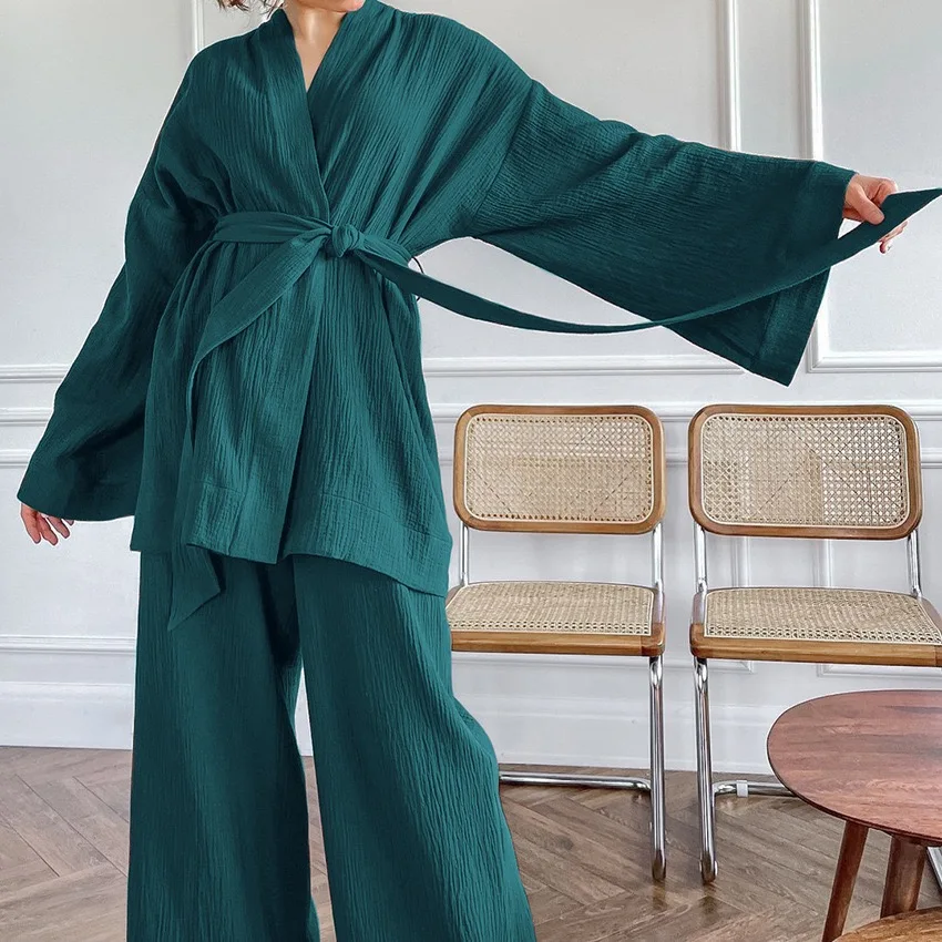 100-Cotton-Sleepwear-Women-Pajama-Robe-Sets-Flare-Sleeve-Nightgown-Set ...