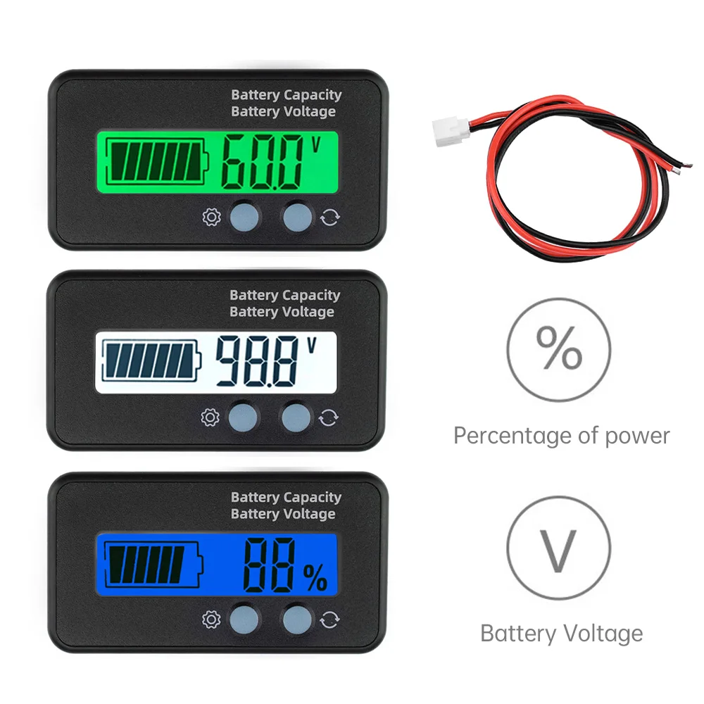 DC 6-100V Battery Capacity Indicator LCD Digital Electricity Meter Lead ...