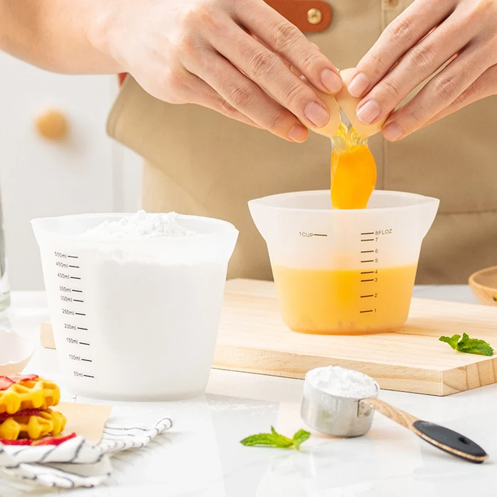 1/2/4Pcs Silicone Measuring Cup with Scale 250ml/500ml Transparent ...