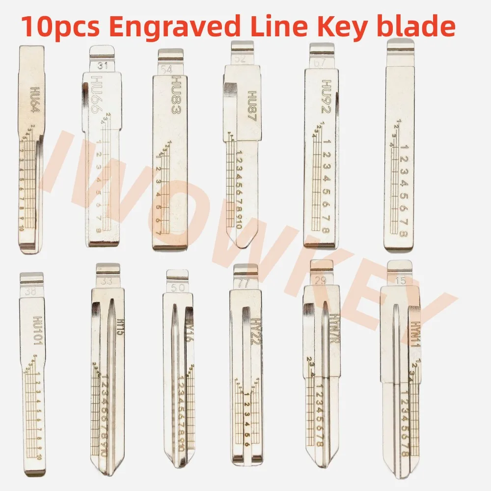 10pcs-Engraved-Line-Key-Scale-Shearing-Teeth-Blank-Car-Key-Blade-HU101 ...
