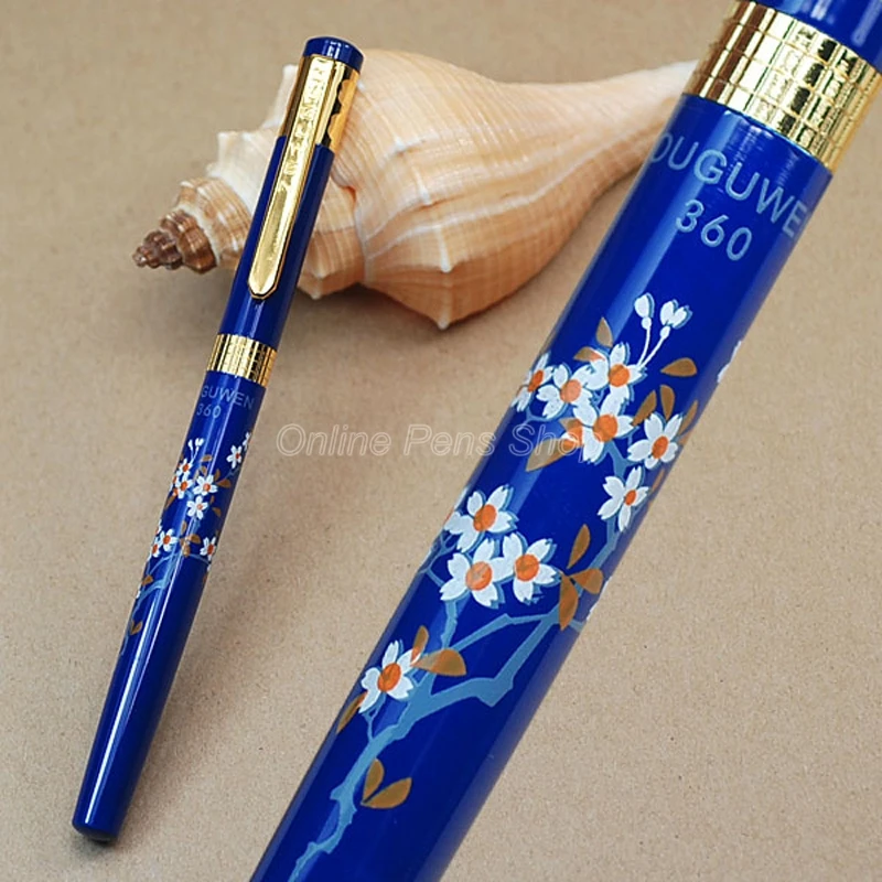 Jinhao Metal Blue M Nib 0.5MM Fountain Pen Cherry Blossom Pattern JF003 ...